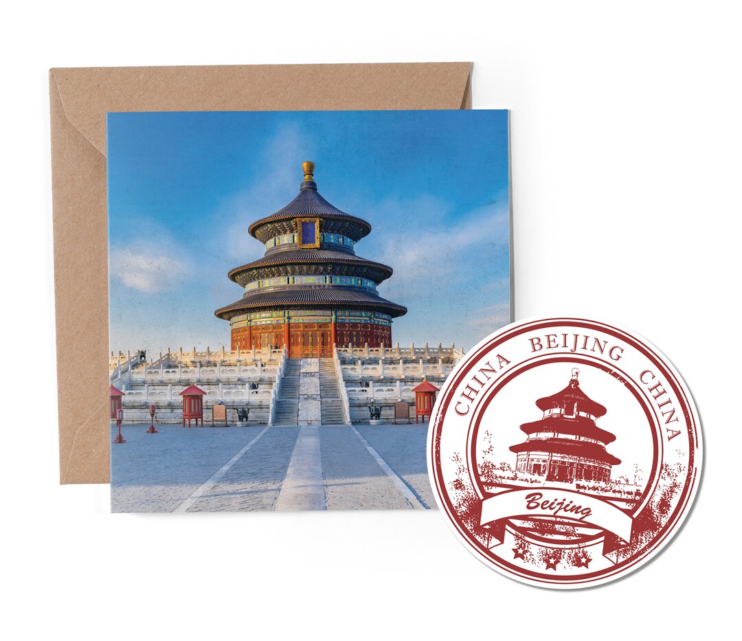 1 X Greeting Card & Vinyl Sticker Set Beijing China Chinese Travel ...