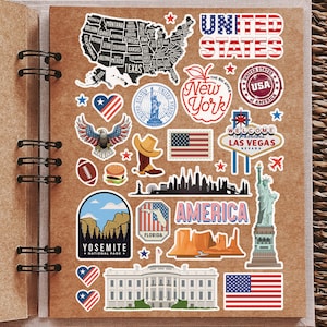 A4 Sticker Sheet United States Landmarks Vinyl Stickers USA NY City Map ...