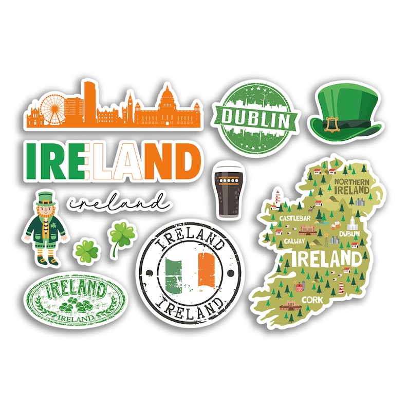 A5 Sticker Sheet Ireland Landmarks Vinyl Stickers - Irish Green Map ...