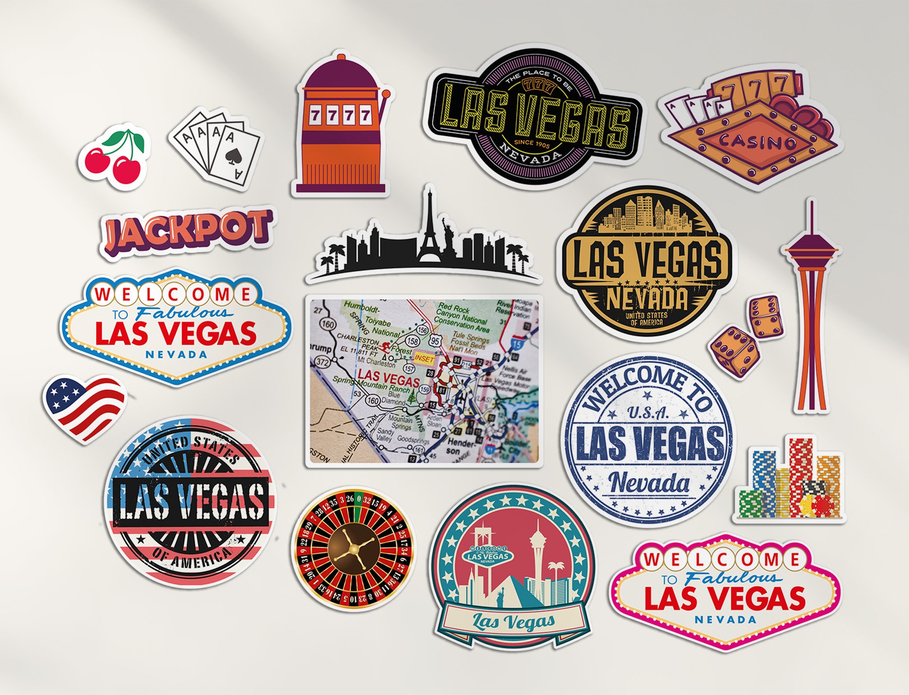 A4 Sticker Sheet Las Vegas Landmarks Vinyl Stickers - Casino America ...