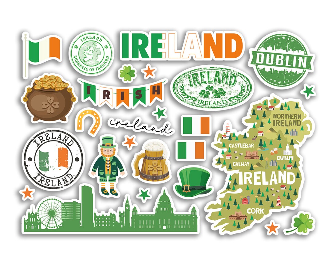 A5 Sticker Sheet Ireland Landmarks Vinyl Stickers Irish Map Airport ...