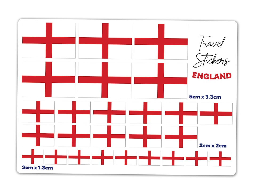 A5 Sticker Sheet England Flag Vinyl Stickers UK GB Flags Travel Holiday ...