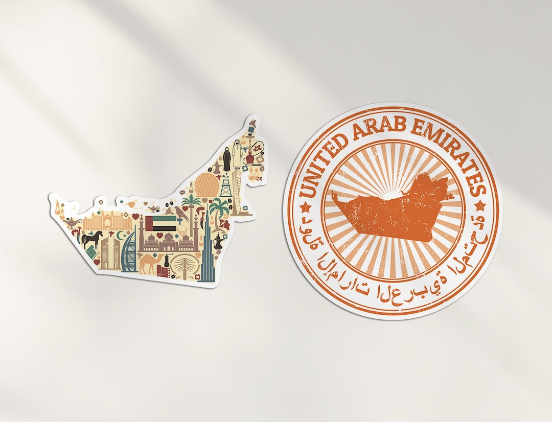 2 X 10cm United Arab Emirates Vinyl Stickers - UAE Map Flag Holiday ...