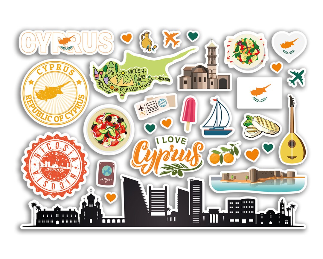 A5 Sticker Sheet Cyprus Landmarks Vinyl Stickers Cypriot Map Airport ...