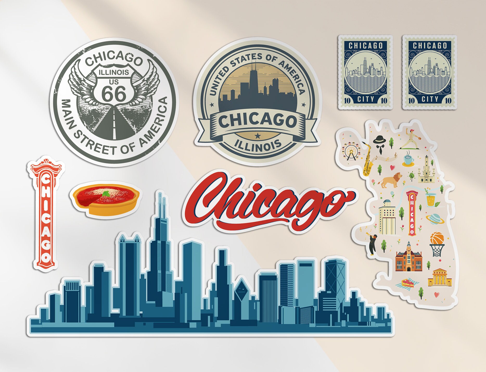 A5 Sticker Sheet Chicago Landmarks Vinyl Stickers - Illinois USA ...