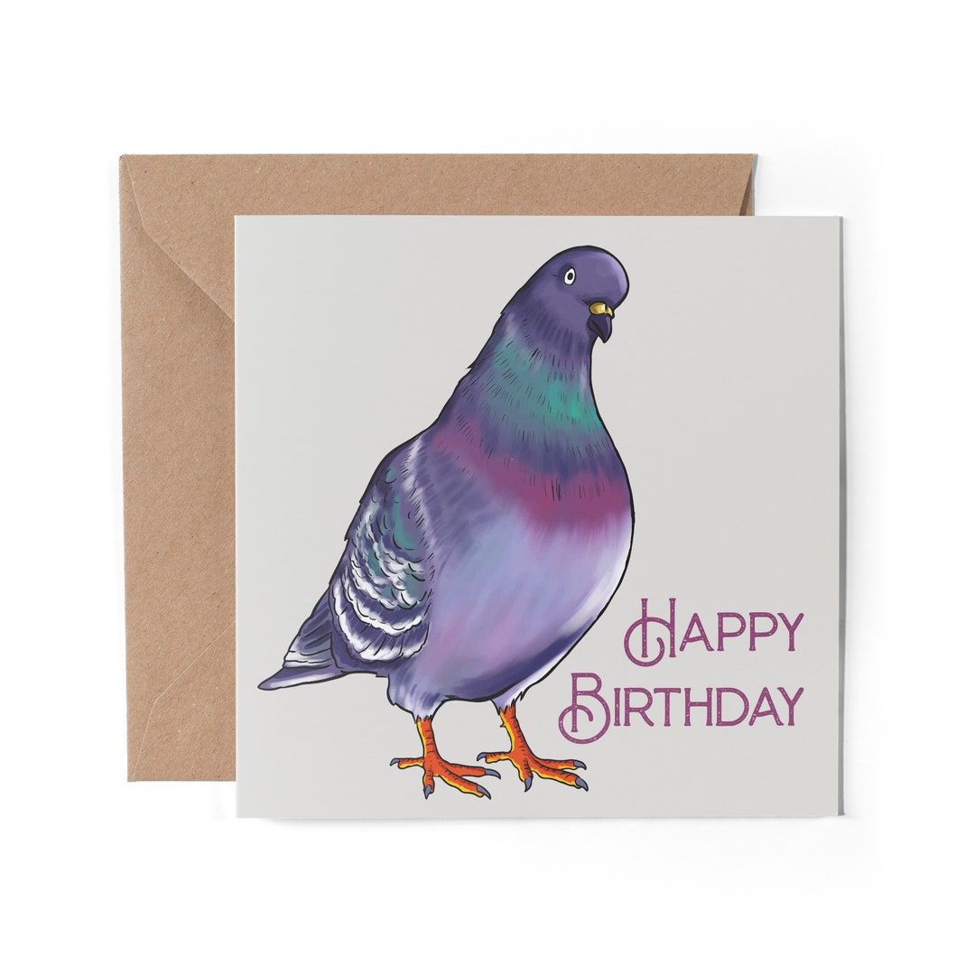 1 X Greeting Card - Happy Birthday Pigeon Bird Cute Cartoon Gift #0033 ...