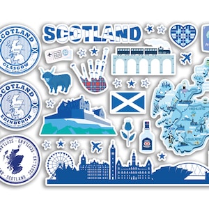 A5 Sticker Sheet Scotland Blue Landmarks Vinyl Stickers Scottish Map ...