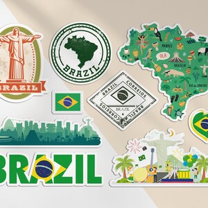 A5 Sticker Sheet Brazil Landmarks Vinyl Stickers - Brazilian Map ...