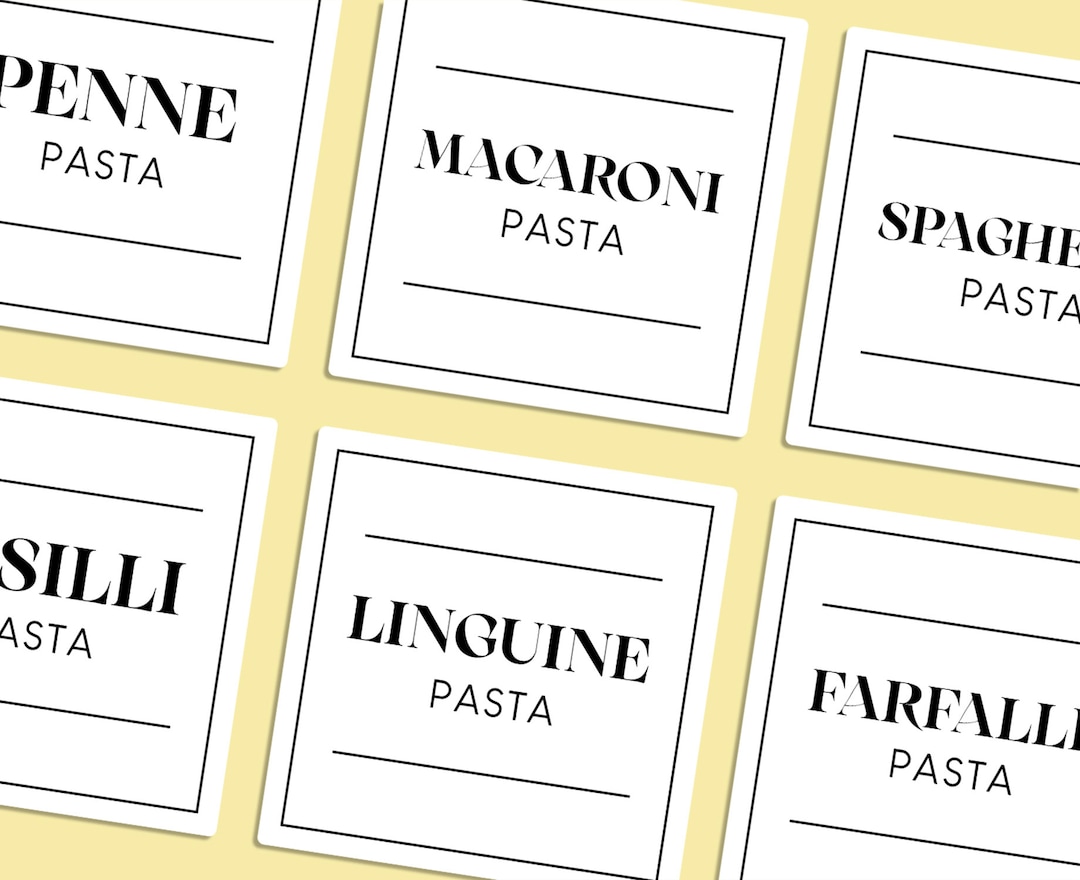 12 Modern Pasta Labels Vinyl Stickers - Pantry Kitchen Home Storage ...