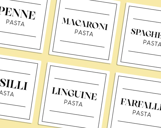 12 Modern Pasta Labels Vinyl Stickers - Pantry Kitchen Home Storage ...