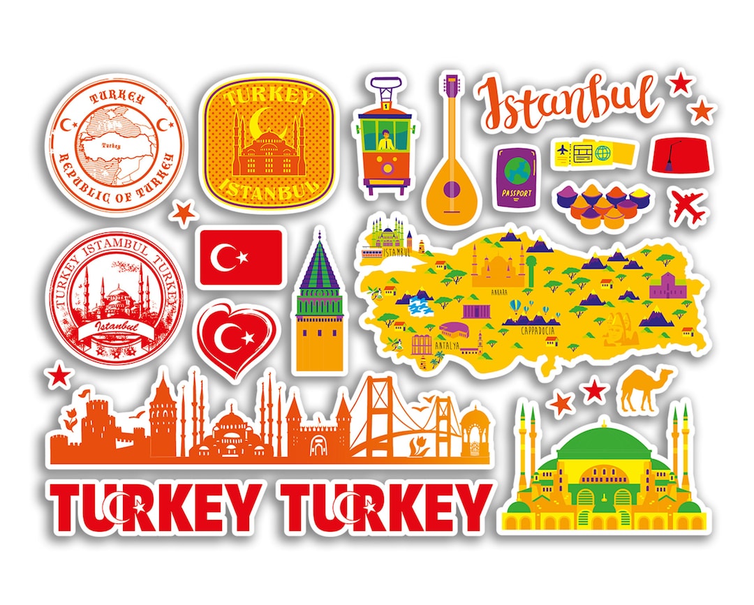 A5 Sticker Sheet Turkey Landmarks Vinyl Stickers - Bright Turkish Map ...