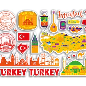 A5 Sticker Sheet Turkey Landmarks Vinyl Stickers - Bright Turkish Map ...
