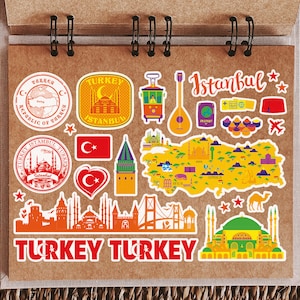 A5 Sticker Sheet Turkey Landmarks Vinyl Stickers - Bright Turkish Map ...