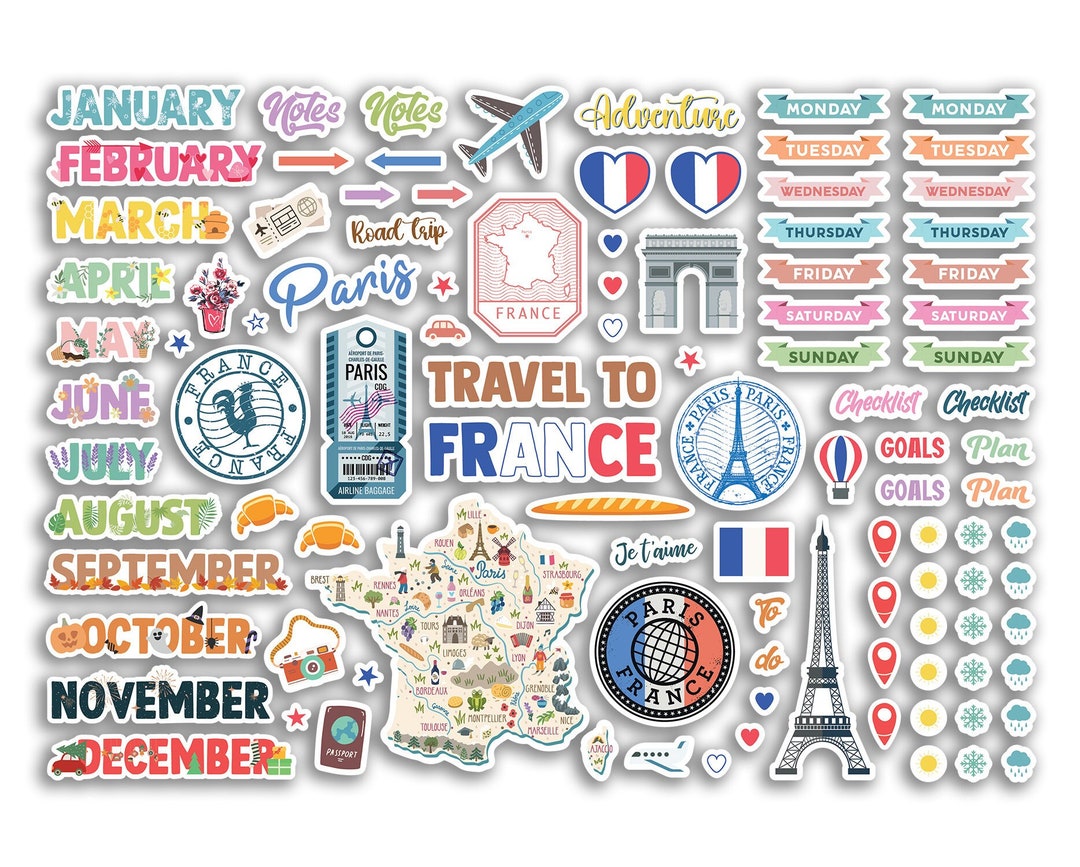A4 Sticker Sheet France Landmarks Vinyl Stickers - Paris City Eiffel ...
