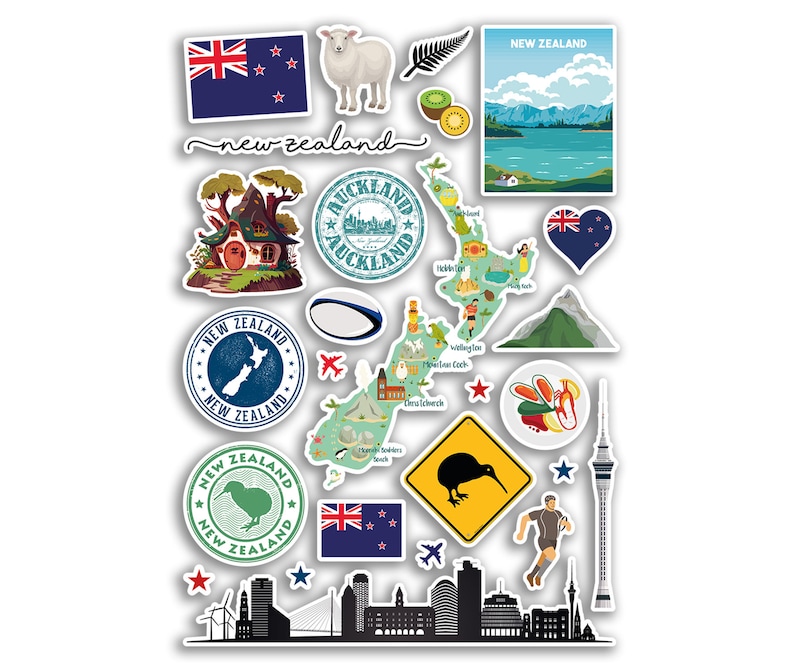 A4 Sticker Sheet New Zealand Landmarks Vinyl Stickers Kiwi - Etsy