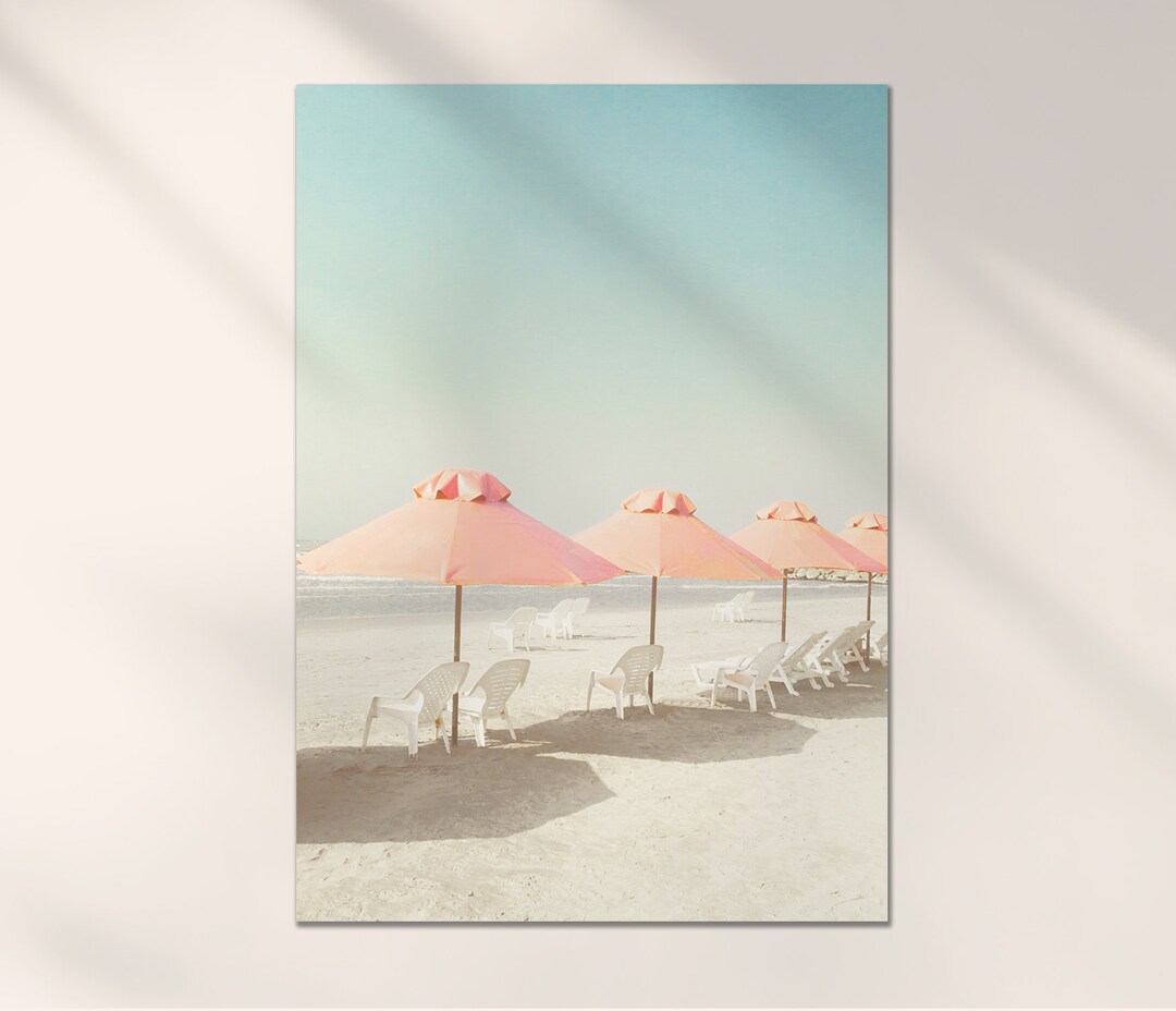 1 X Beach Poster - Sea Sky Summer Umbrella Travel Holiday Graphic Art ...