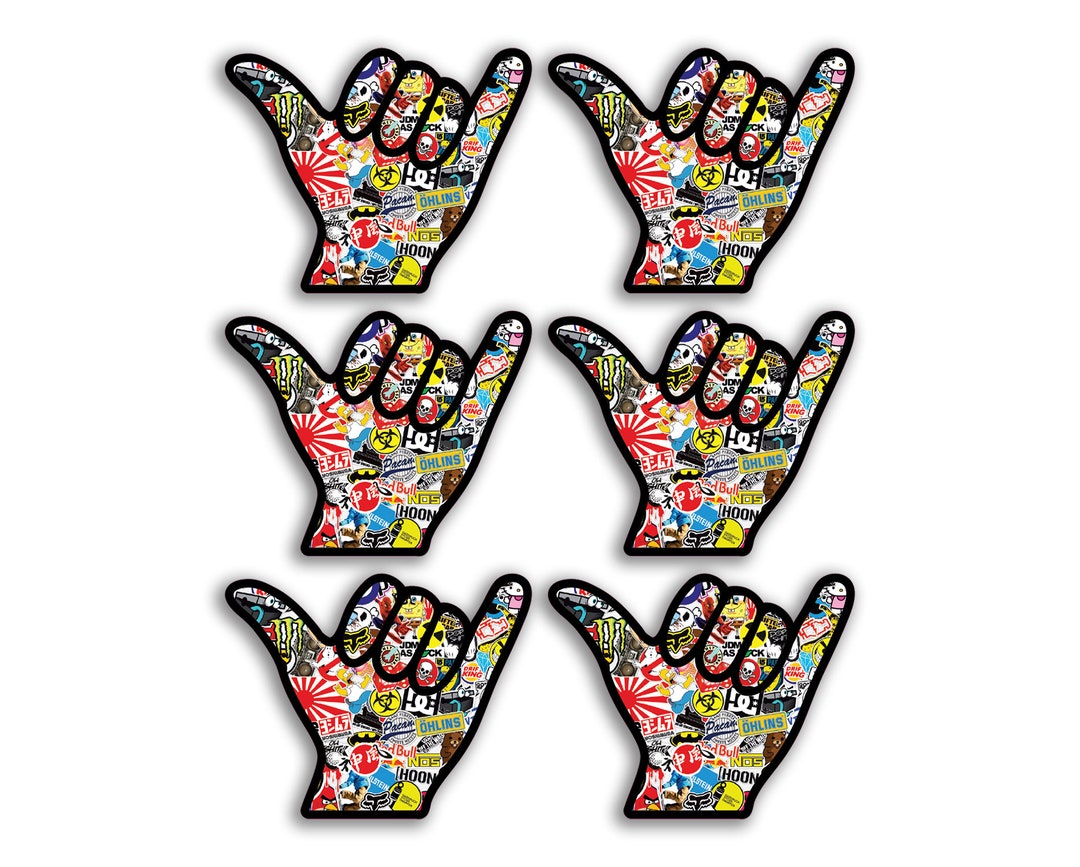 6 X 5cm Shaka Surf Hand Vinyl Stickers Surfer Hippy Travel Luggage Men ...