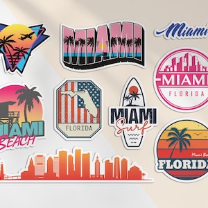 A5 Sticker Sheet Miami Landmarks Vinyl Stickers - Florida America Beach ...