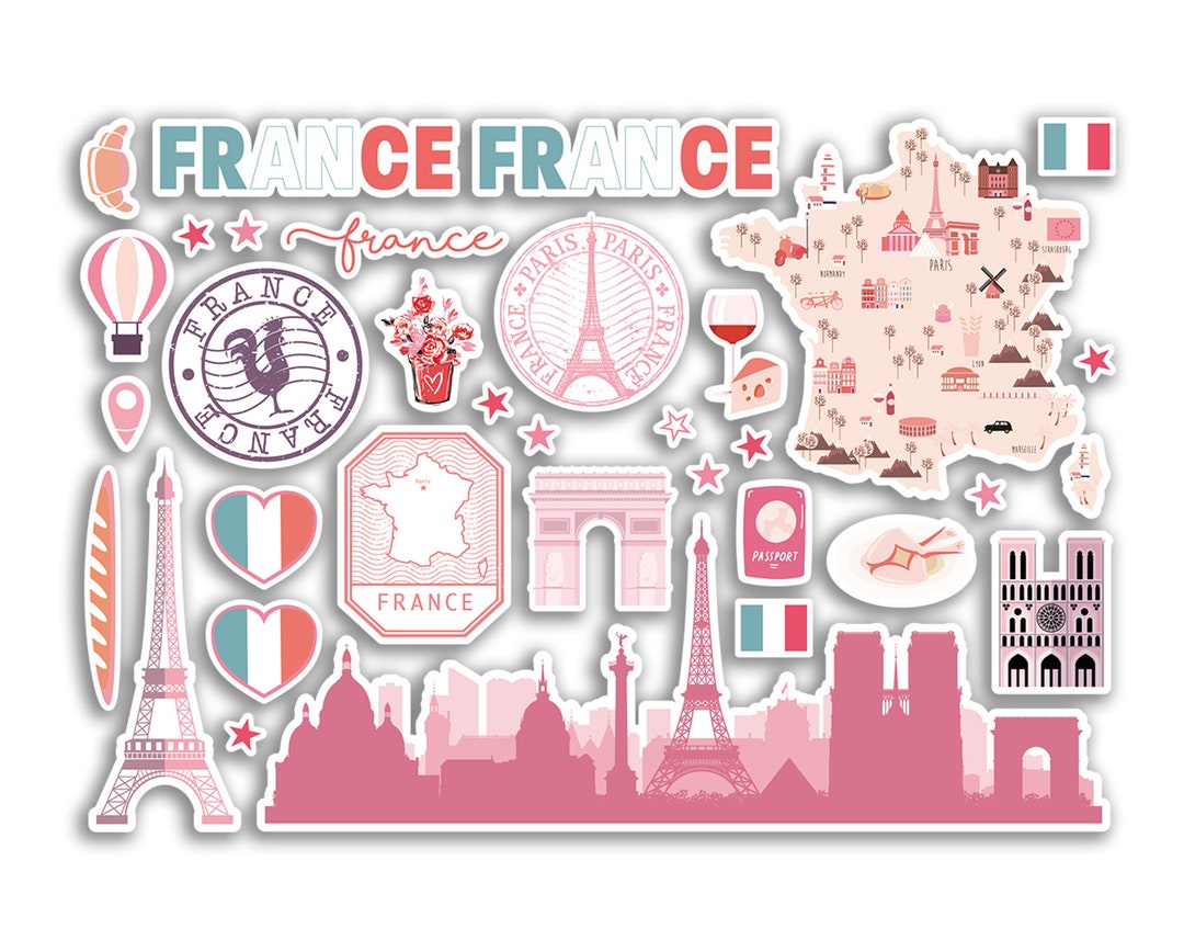 A5 Sticker Sheet France Pink Landmarks Vinyl Stickers - French Paris ...