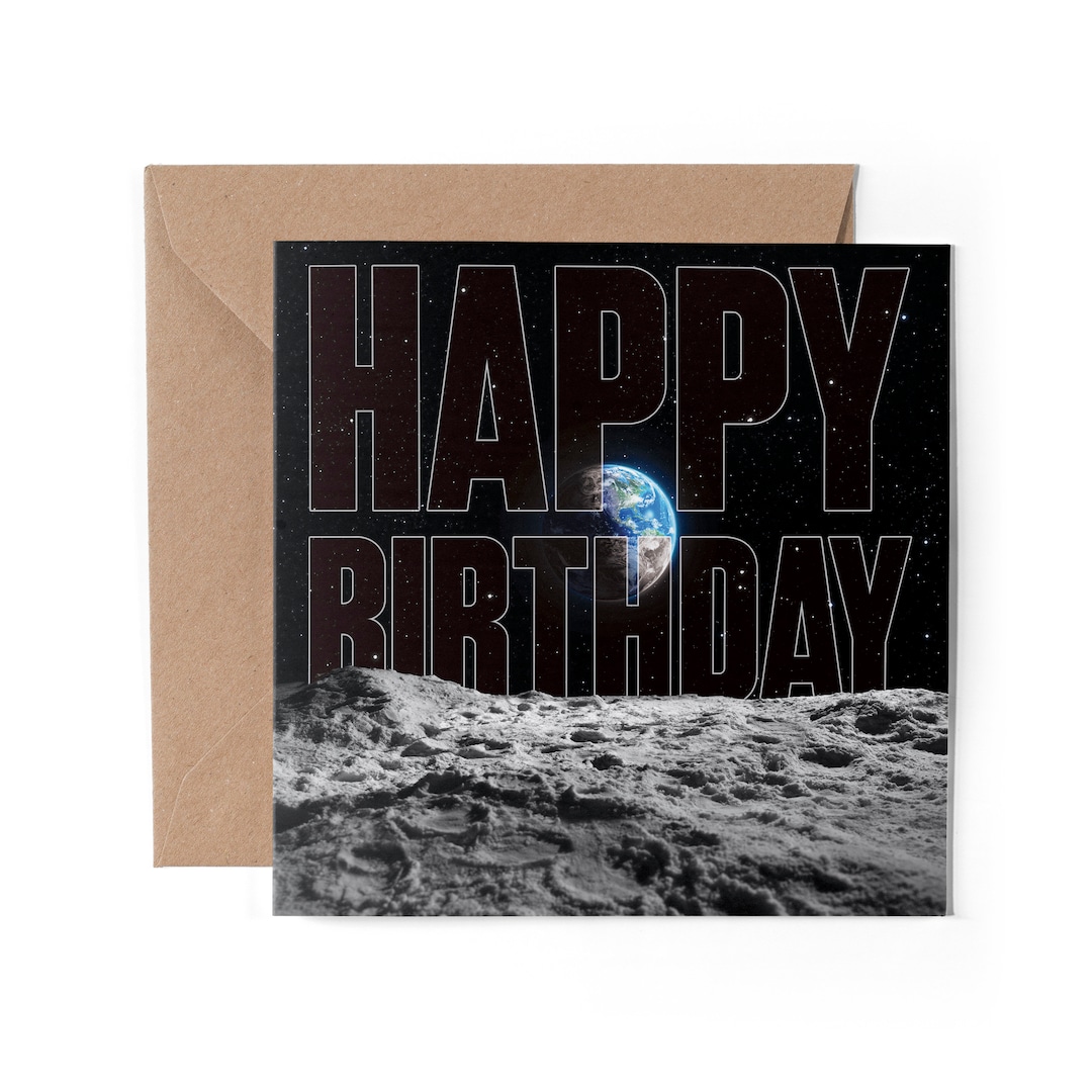 1 X Greeting Card Happy Birthday Outer Space Science Earth Moon Funny ...