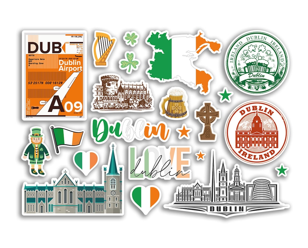 A5 Sticker Sheet Dublin Landmarks Vinyl Stickers - Ireland City Map ...