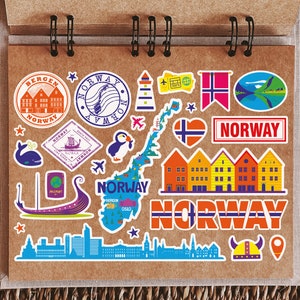 A5 Sticker Sheet Norway Landmarks Vinyl Stickers Bright Norwegian Map ...