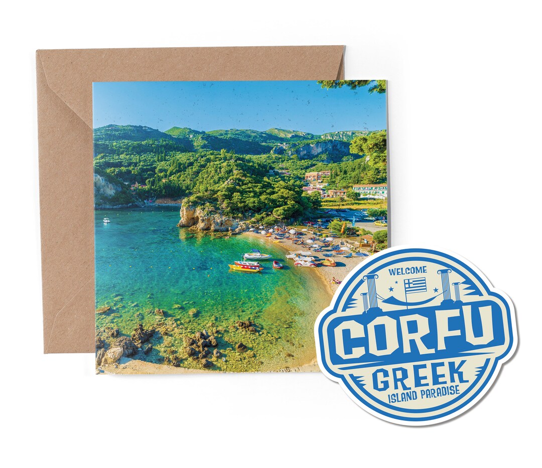1 X Greeting Card & Vinyl Sticker Set - Corfu Greece Greek Landmark ...