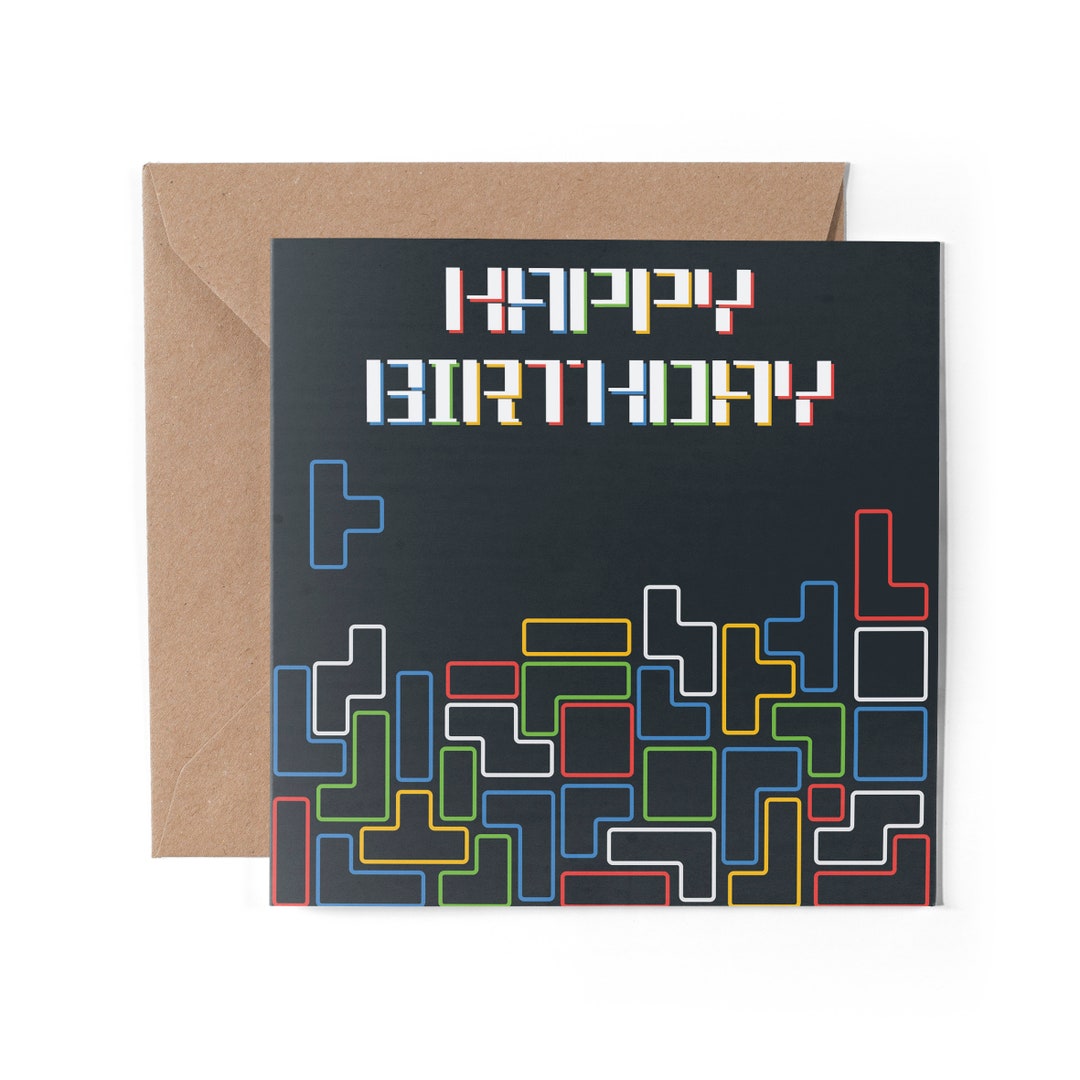 1 X Greeting Card Happy Birthday Gamer Gaming Game Block Retro Funny ...