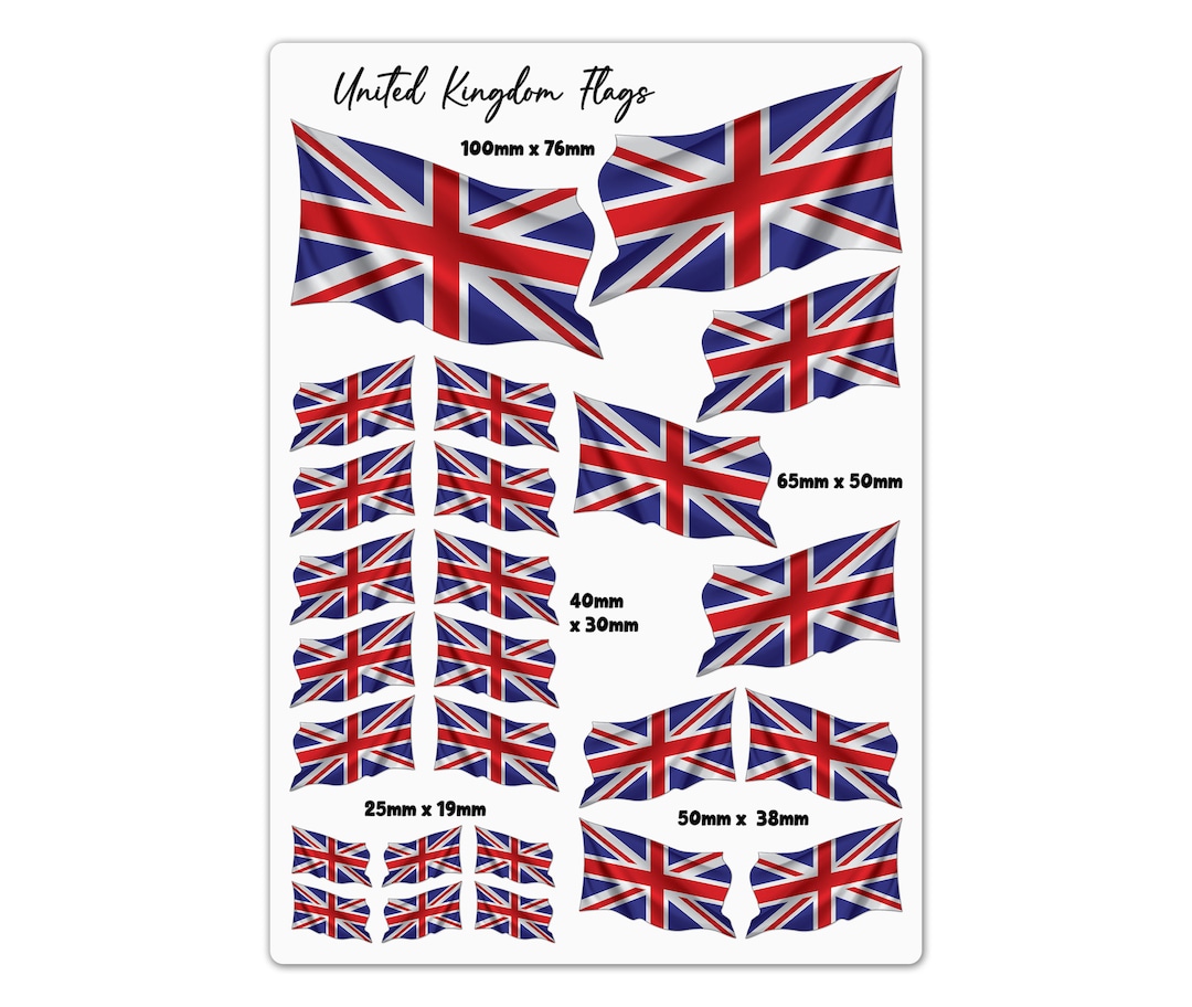 A4 Sticker Sheet United Kingdom Flags Vinyl Stickers Union Jack Waving ...