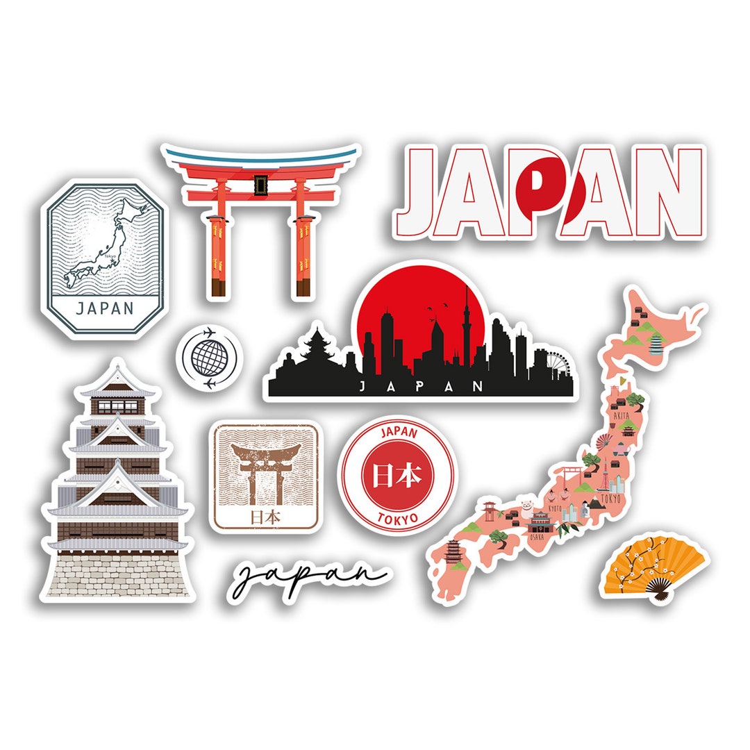 A5 Sticker Sheet Japan Landmarks Vinyl Stickers - Japanese Map Airport ...