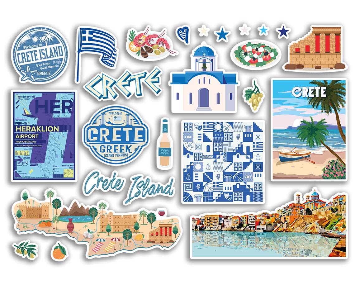 A5 Sticker Sheet Crete Landmarks Vinyl Stickers - Greece Greek Beach ...