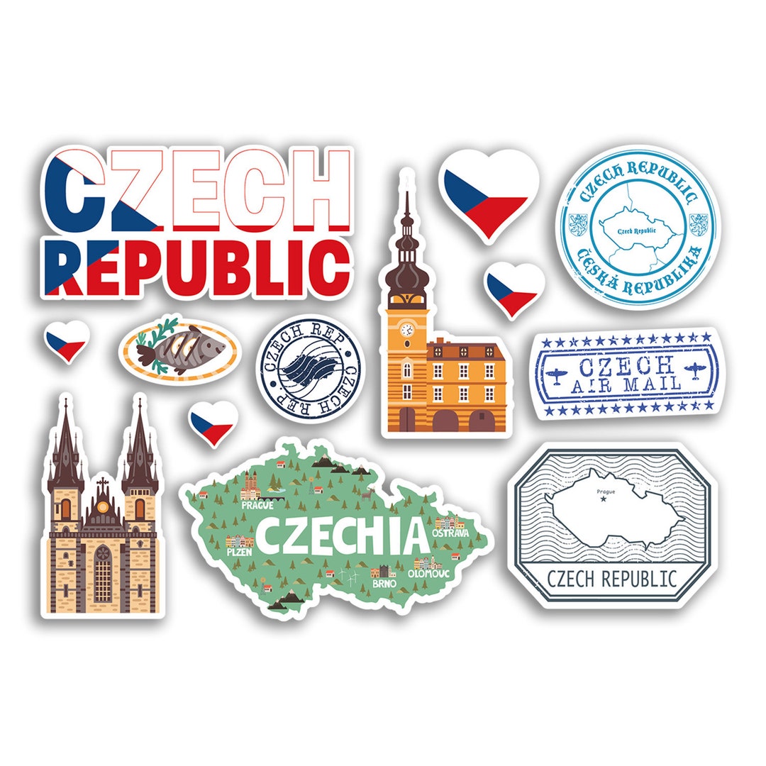 A5 Sticker Sheet Czech Republic Landmarks Vinyl Stickers - Map Airport ...