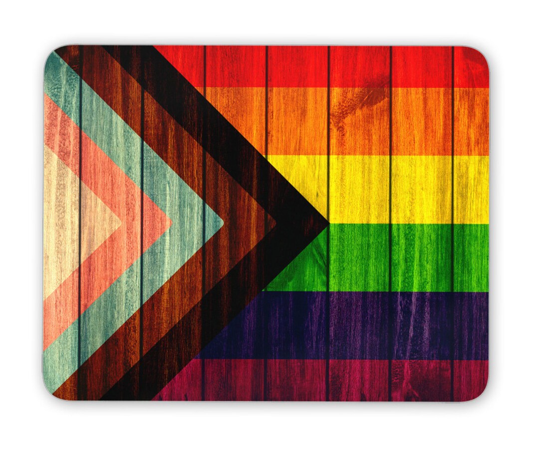 1 X Progress Pride Mouse Mat - LGBTQ Gay Lesbian Rainbow Wood Effect ...