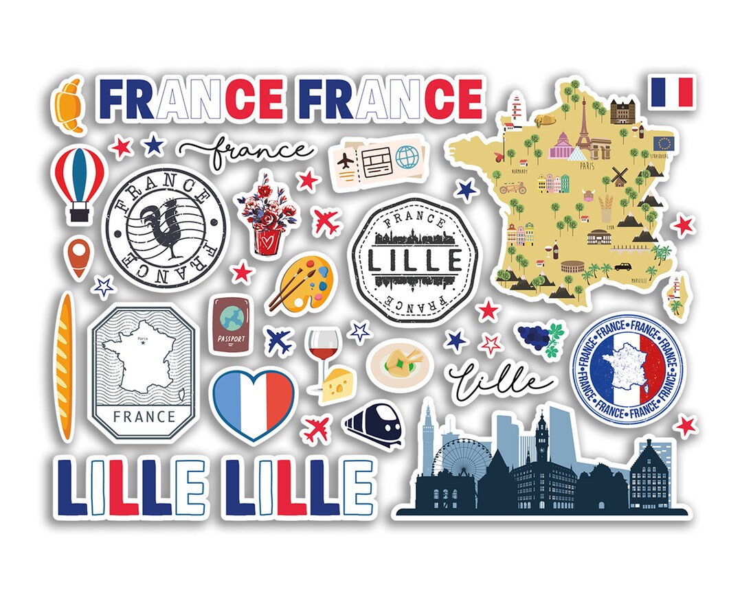 A5 Sticker Sheet Lille Landmarks Vinyl Stickers France French Stamps ...