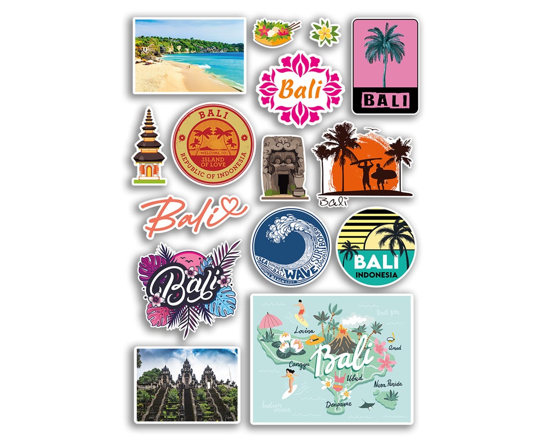 A4 Sticker Sheet Bali Landmarks Vinyl Stickers Summer Art Map Beach ...