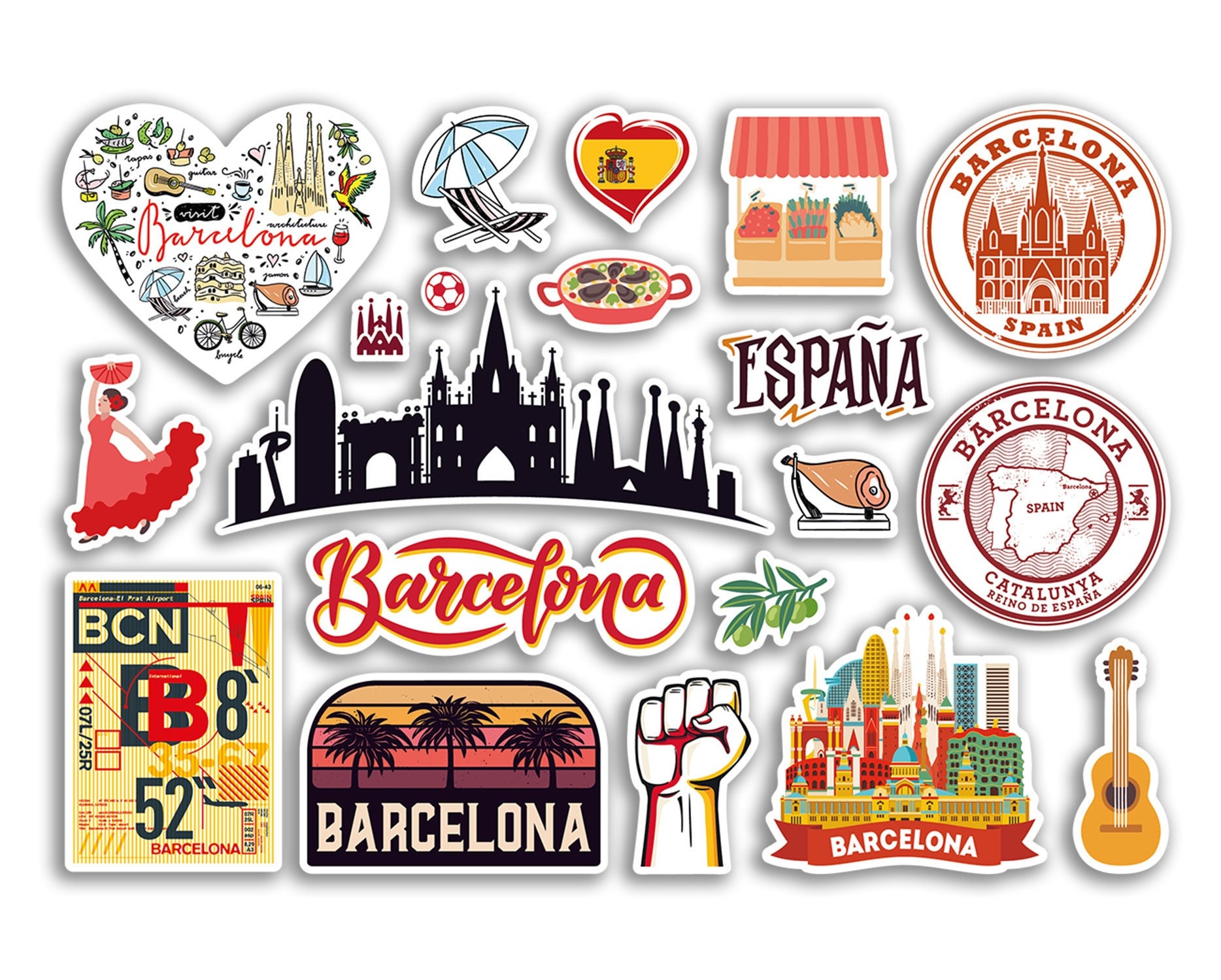 A5 Sticker Sheet Barcelona Landmarks Vinyl Stickers Spain - Etsy
