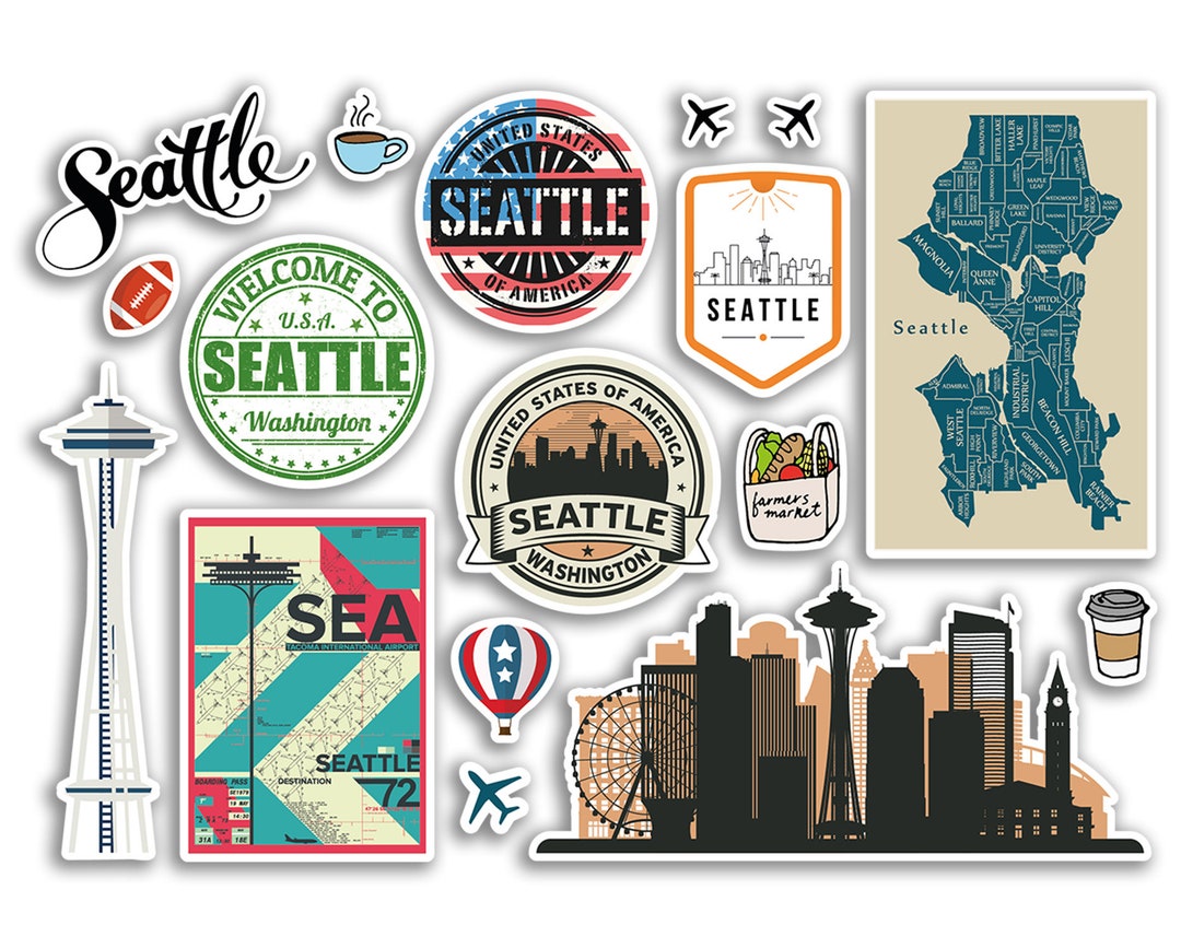 A5 Sticker Sheet Seattle Landmarks Vinyl Stickers - Washington America ...