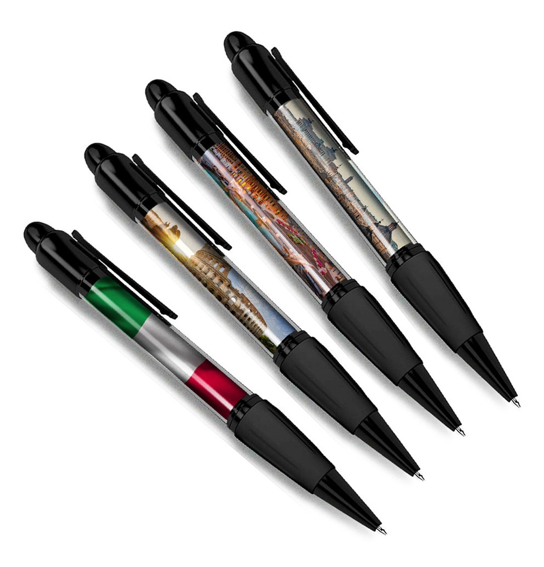 Set of 4 Rome Black Ballpoint Pens Flag Italian Fountain Colosseum ...