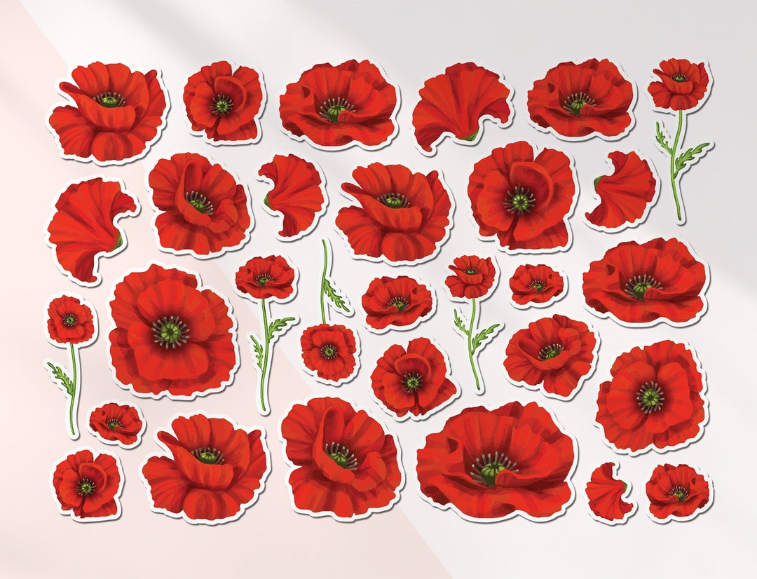 A4 Sticker Sheet Poppy Vinyl Stickers - Poppies Flowers Floral ...