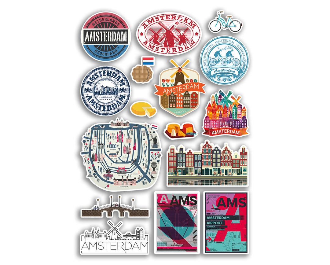 A4 Sticker Sheet Amsterdam Landmarks Vinyl Stickers Netherlands Holland ...