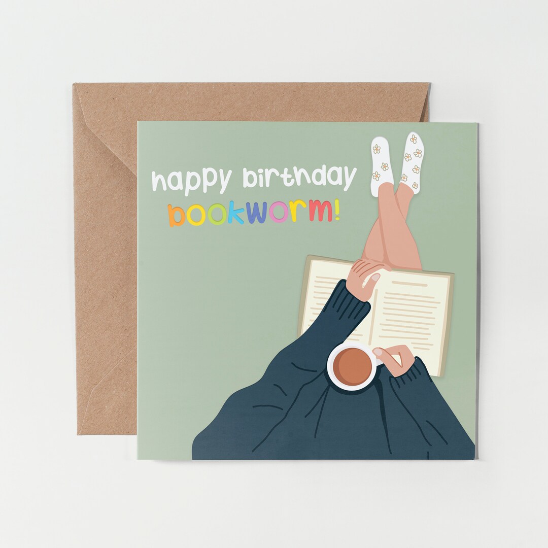1 X Greeting Card - Happy Birthday Bookworm Book Reading Literacy Girls ...