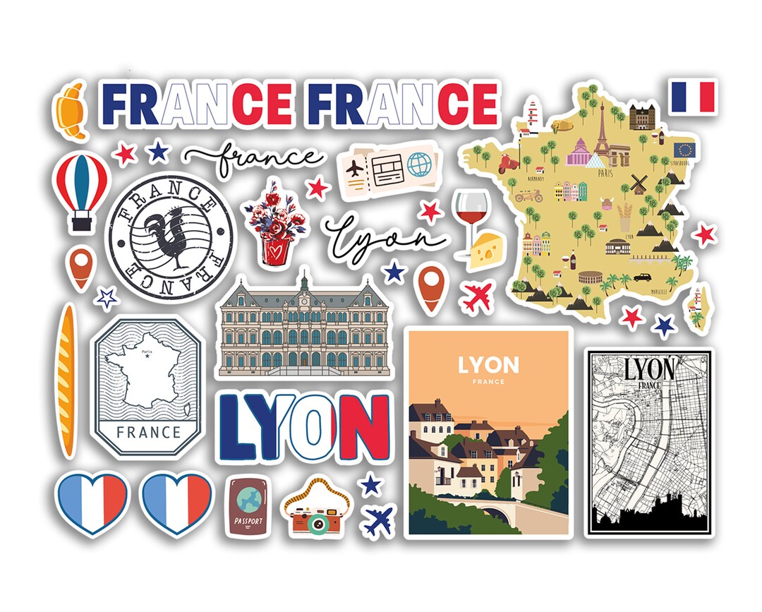 A5 Sticker Sheet Lyon Landmarks Vinyl Stickers - France French Stamps ...