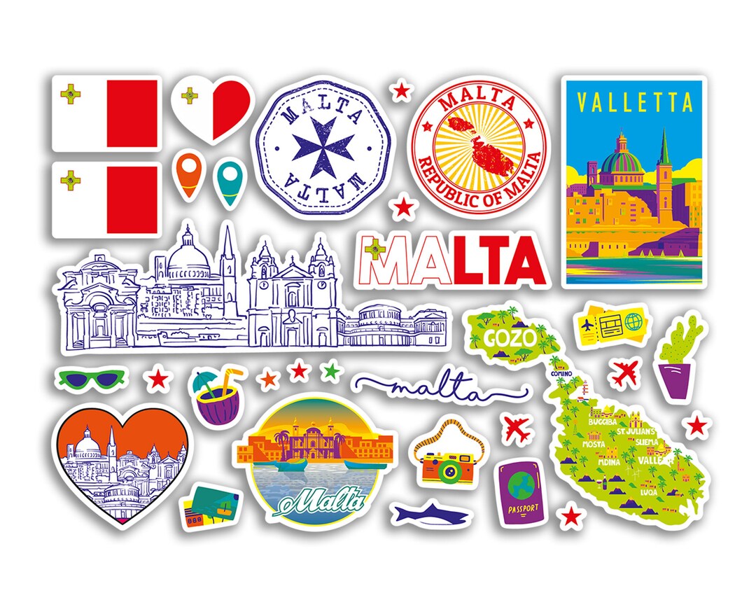 A5 Sticker Sheet Malta Landmarks Vinyl Stickers - Maltese Map Airport ...
