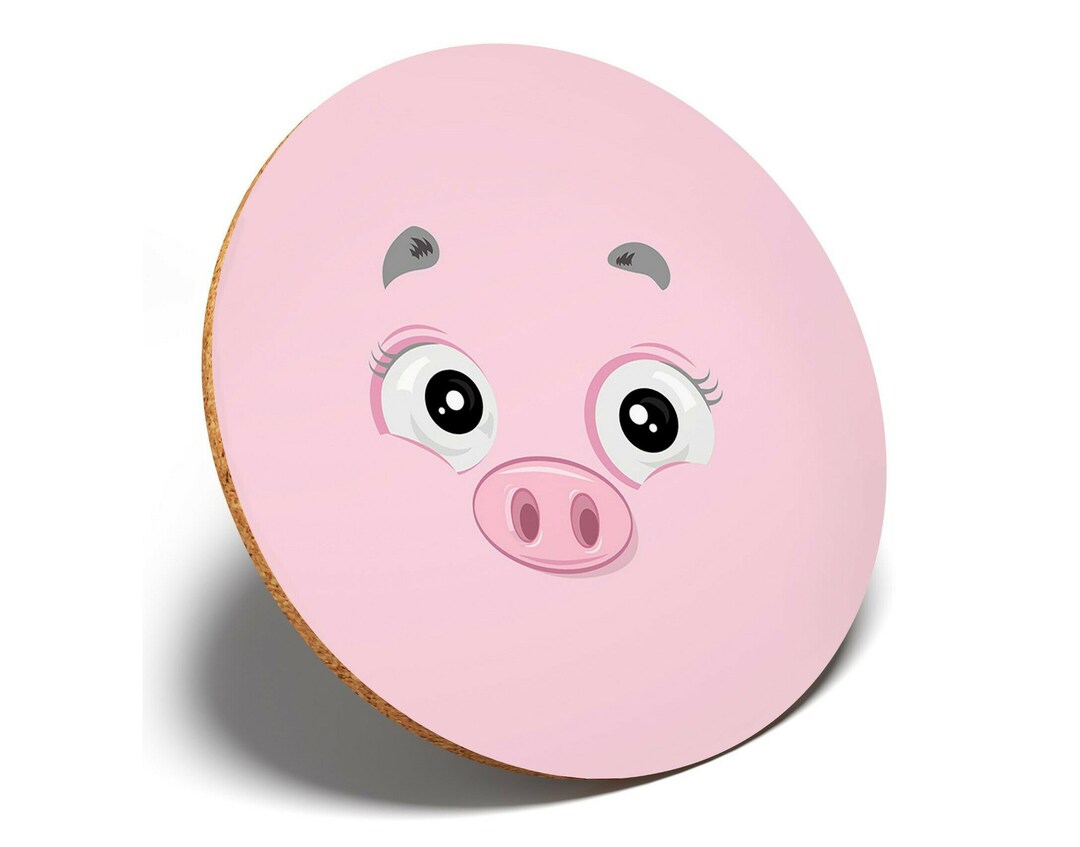 Cartoon Pig Face Round Coaster Pink Farm Farming Farmer - Etsy