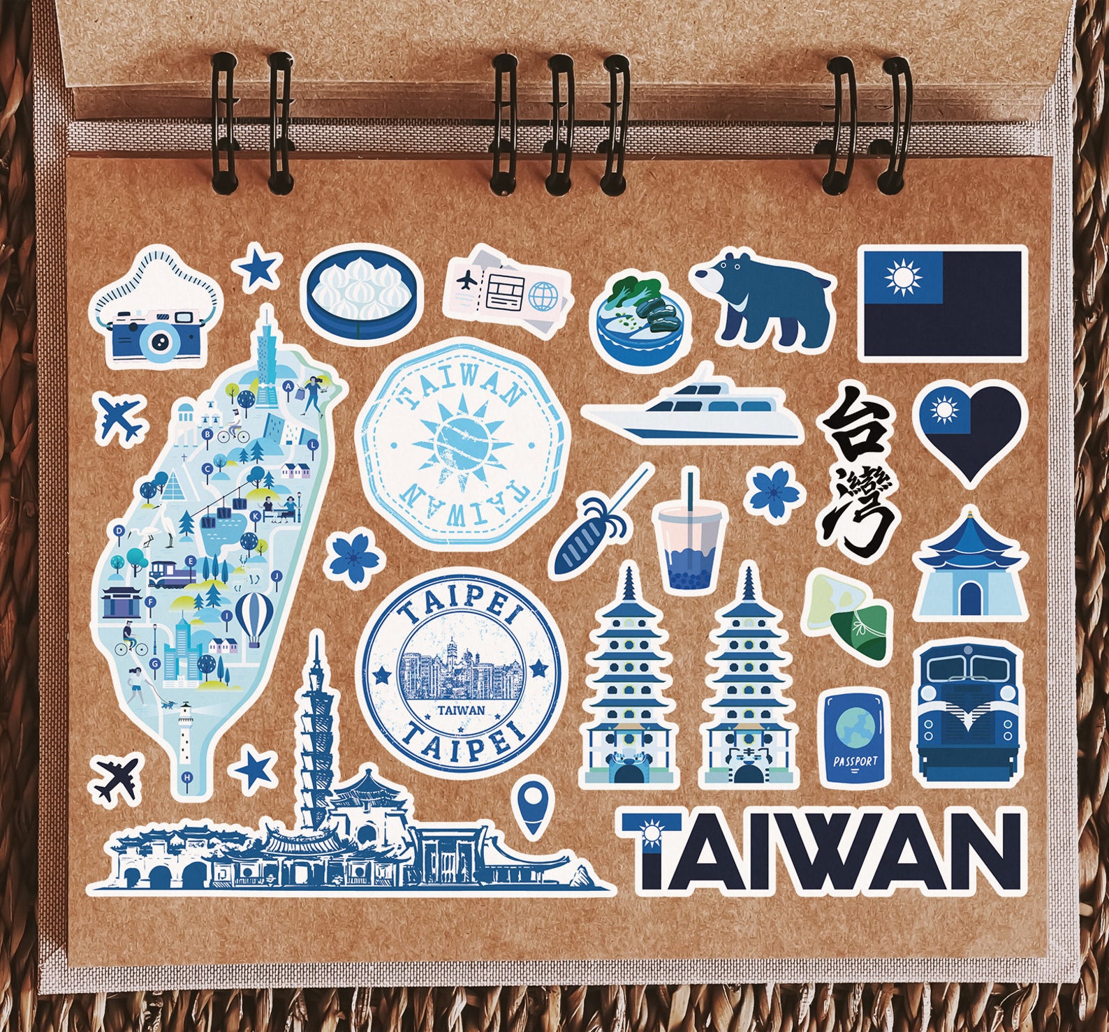 A5 Sticker Sheet Taiwan Landmarks Vinyl Stickers - Blue Taipei Country ...