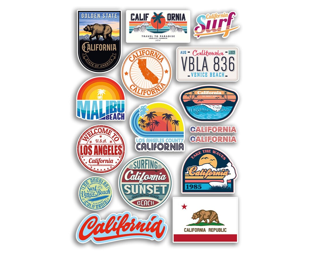 A4 Sticker Sheet California Landmarks Vinyl Stickers - Los Angeles ...