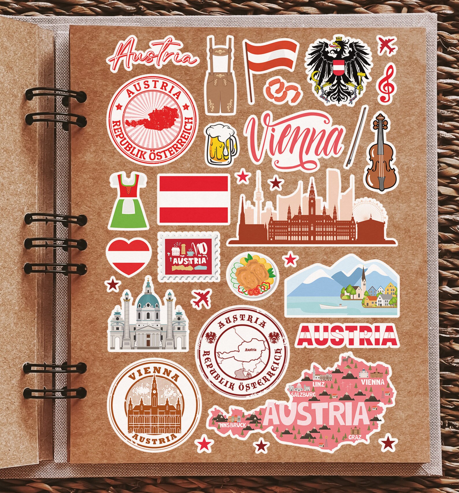 A4 Sticker Sheet Austria Landmarks Vinyl Stickers - Austrian Vienna Map ...