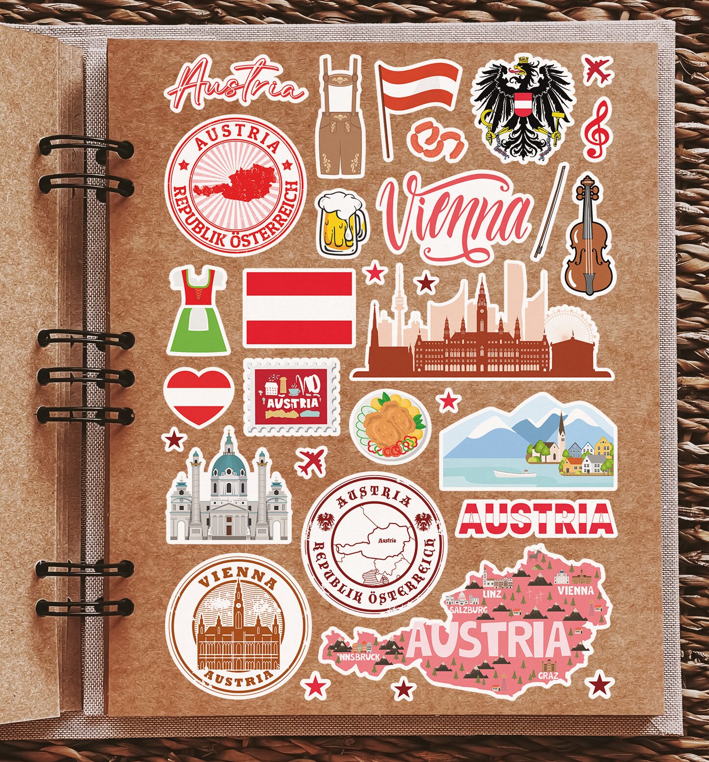 A4 Sticker Sheet Austria Landmarks Vinyl Stickers - Austrian Vienna Map ...