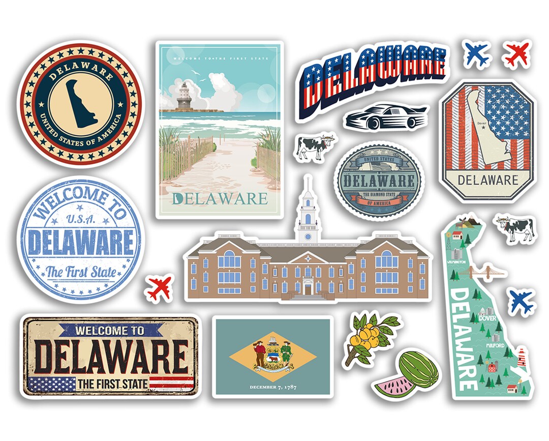 A5 Sticker Sheet Delaware Landmarks Vinyl Stickers - USA America States ...