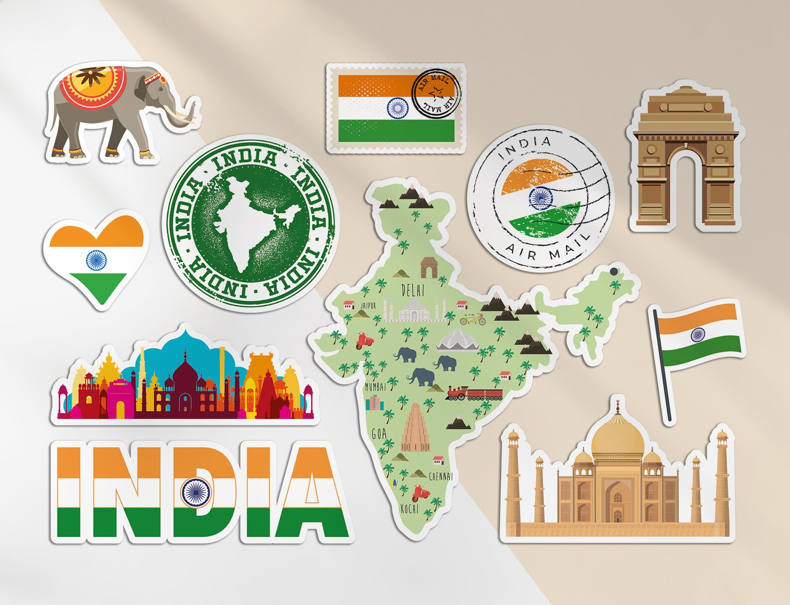 A5 Sticker Sheet India Landmarks Vinyl Stickers - Indian Map Airport ...
